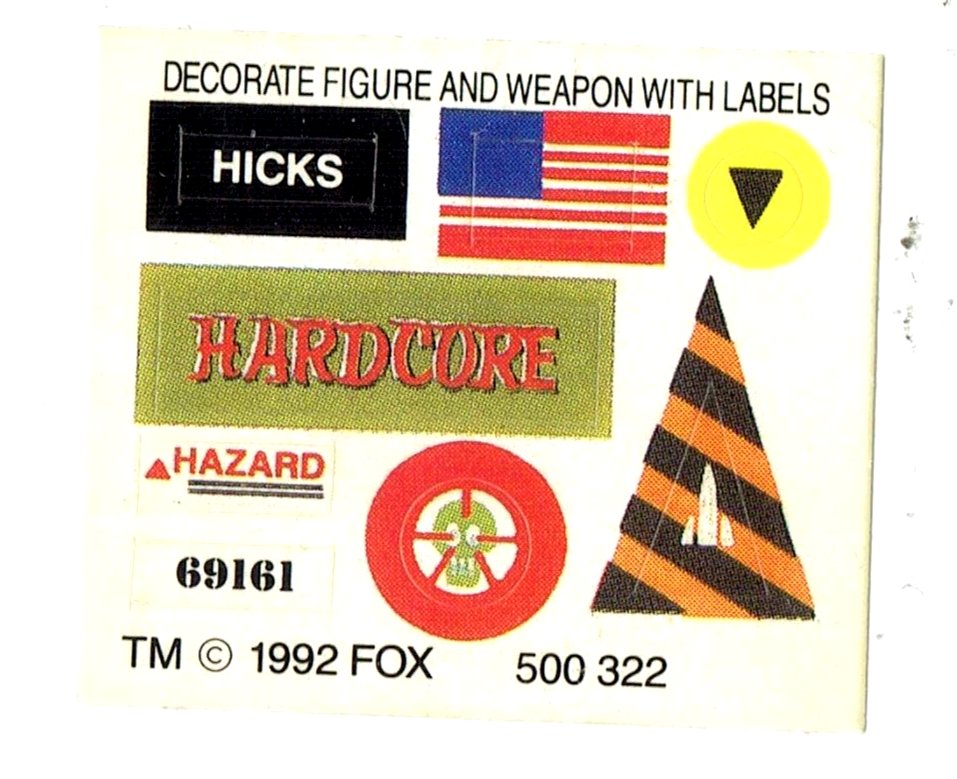 Kenner Aliens Hicks Original Sticker Sheet 1992 For Corp. Hicks Action ...