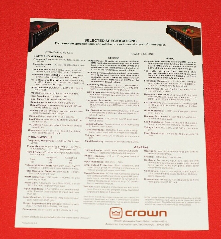 Vintage Crown Power Line One Amplifier Brochure (Brochure Only) | eBay