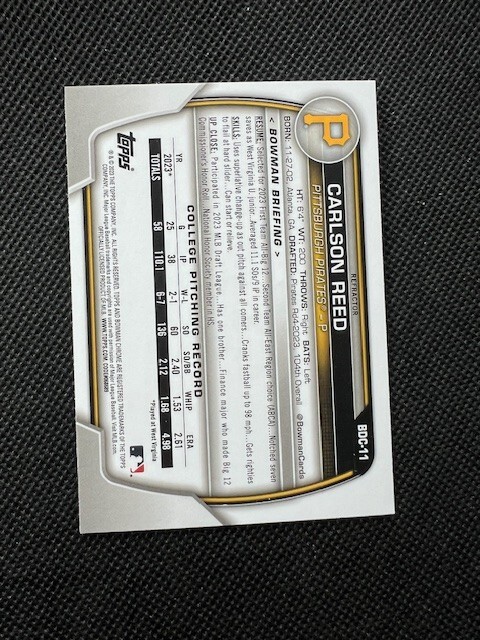 2023 Bowman Draft Chrome Carlson Reed Refractor Prospect #BDC11 Pirates ...