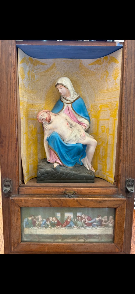 Antique CATHOLIC LAST RITES Wall Shadow Box Alter Pieta Jesus & Mary ...