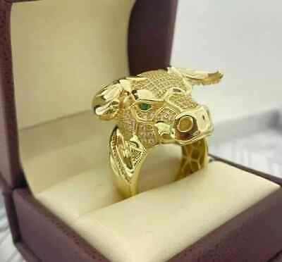 2Ct Round Cut Lab Created Diamond Men's Bull Shape Ring 14K Yellow Gold ...