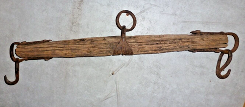 Antique 27" Single Tree Yoke Horse Ox Mule Wooden Harness W/Iron Hooks ...