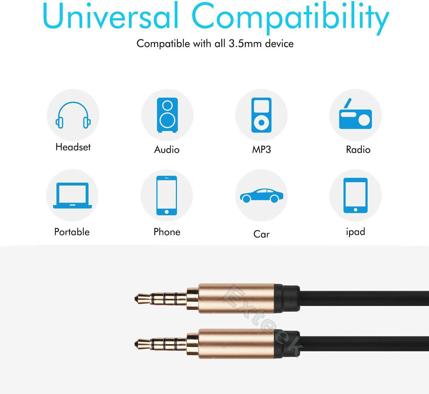 4 Pole 3.5mm AUX Male to Male Cable Stereo Audio Input Extension Aux ...