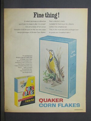 RARE 1965 Quaker Corn Flakes Cereal "Introduction to New Bird Cereal ...