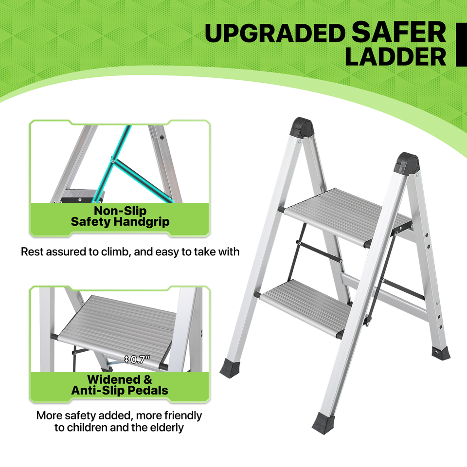Folding 2 Step Ladder Aluminum 330lbs Anti-Slip Pedal Stool Indoor ...