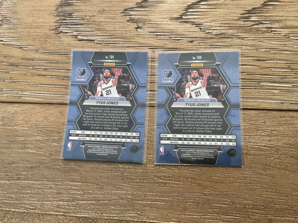 2022-23 Panini Mosaic Basketball Tyus Jones 2 Card Lot #194 Memphis ...