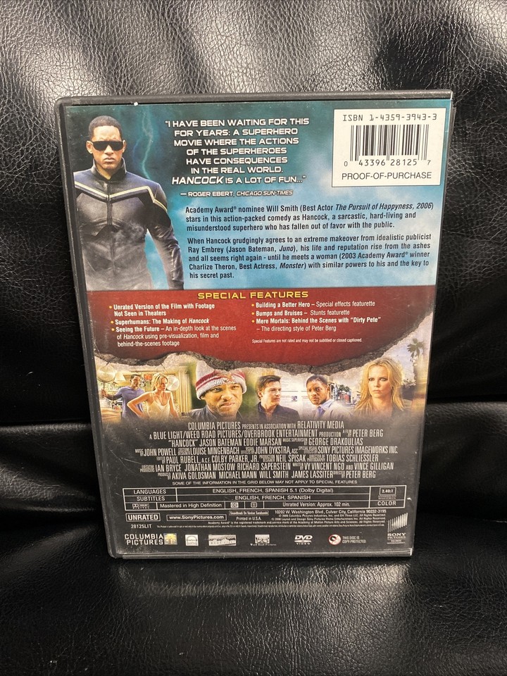 Hancock (DVD, 2008, Unrated Single Disc Version) 43396281257 | eBay