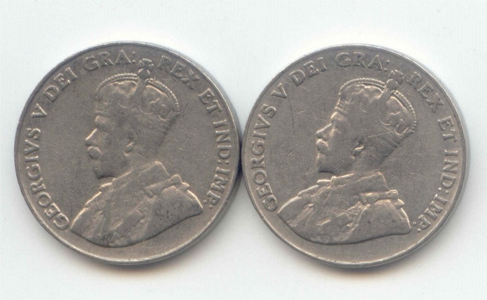 Canada 1927 1928 Five Cent Canadian Nickel 5c King George V Exact Set ...
