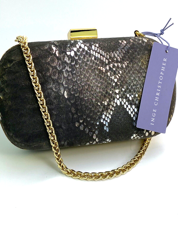 Inge Christopher Multi Metallic Boa Print Leather Minaudiere Evening ...