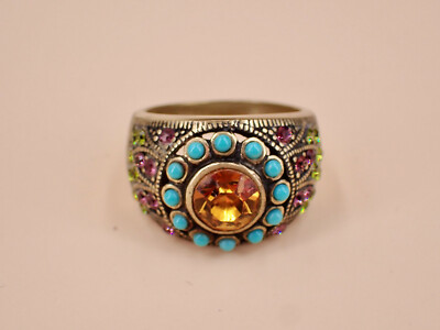 LA Vintage Faux Turquoise and Crystal Ring Retired from QVC Size 9 3/4 ...