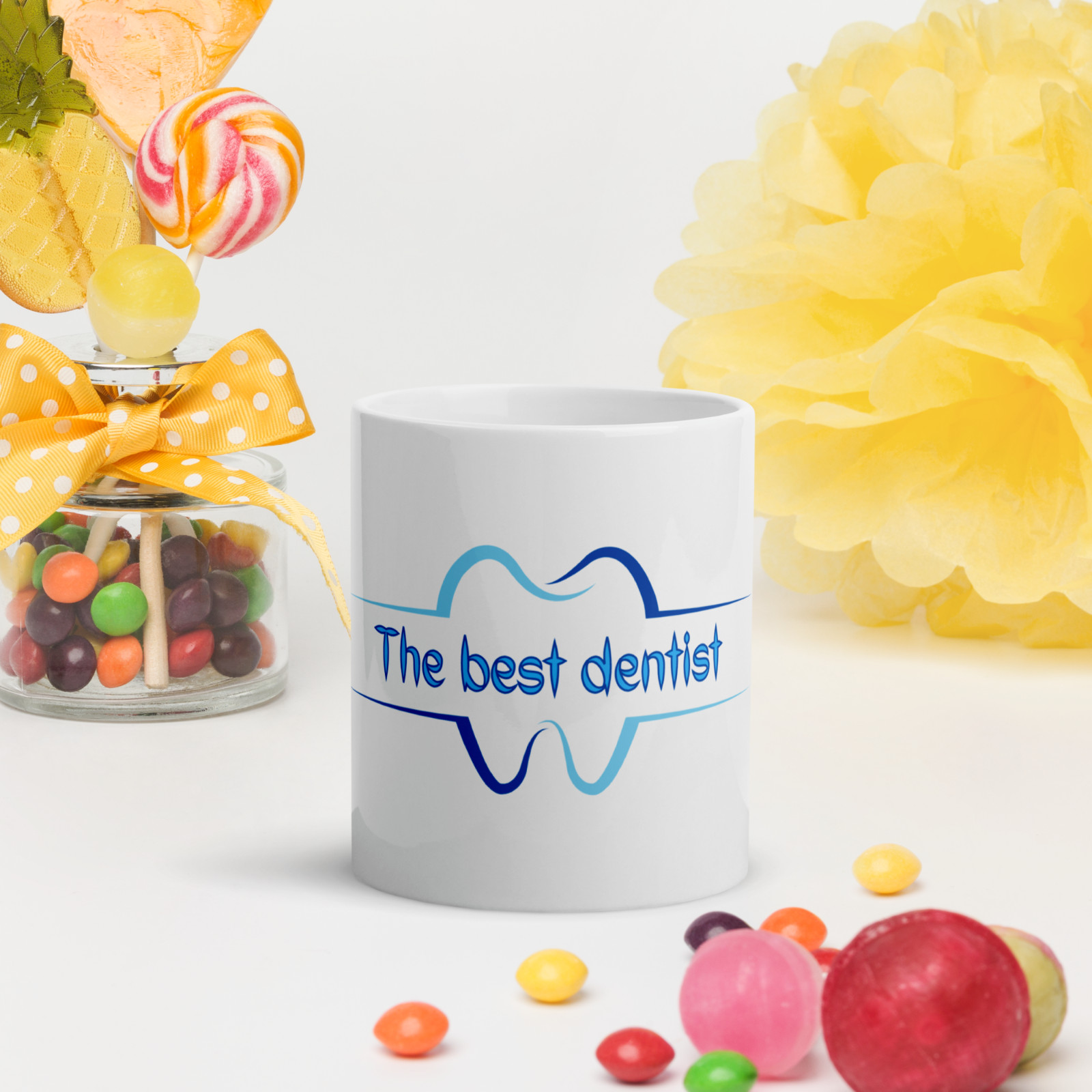 White glossy The best dentist mug, gift for dentist, coffee break cup