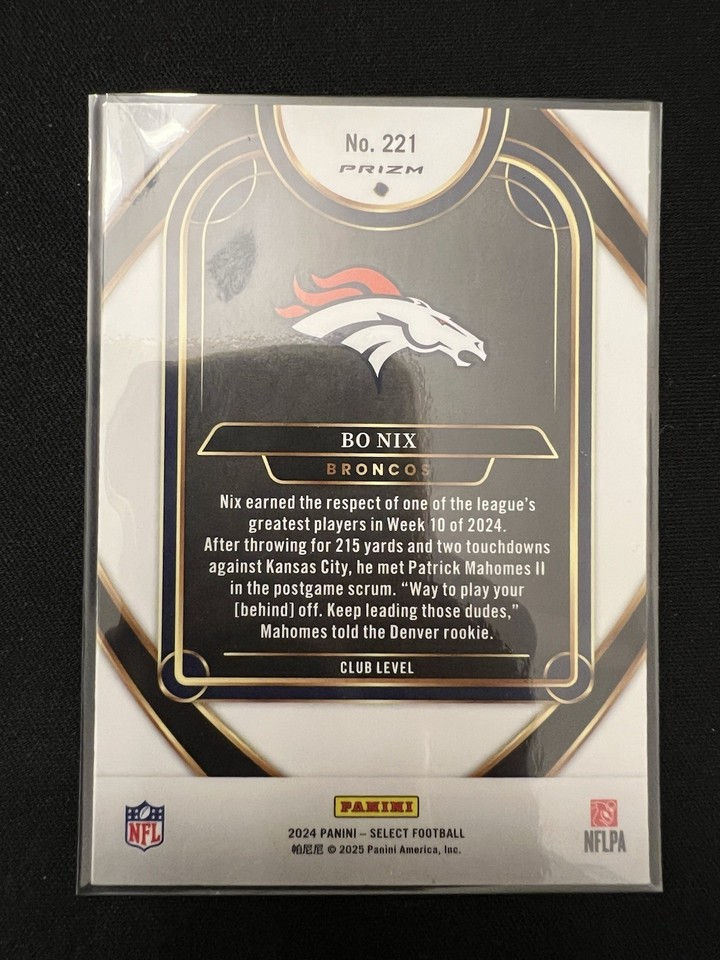 2024 Panini Select - Club Level Bo Nix #221 Green & Red Shock Prizm (RC ...