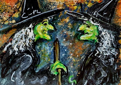 Original ACEO Painting WITCH Halloween Autumn Graveyard Fall Tree Leaf ...