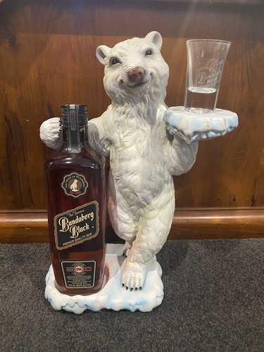 Vintage Bundaberg Rum Bundy Bear Polar Bear Standing Bottle & Glass ...