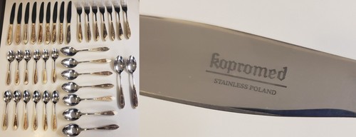 KOPROMED POLAND Stag DEER ANTLER Handles 37+ Piece FLATWARE SET Spoon ...
