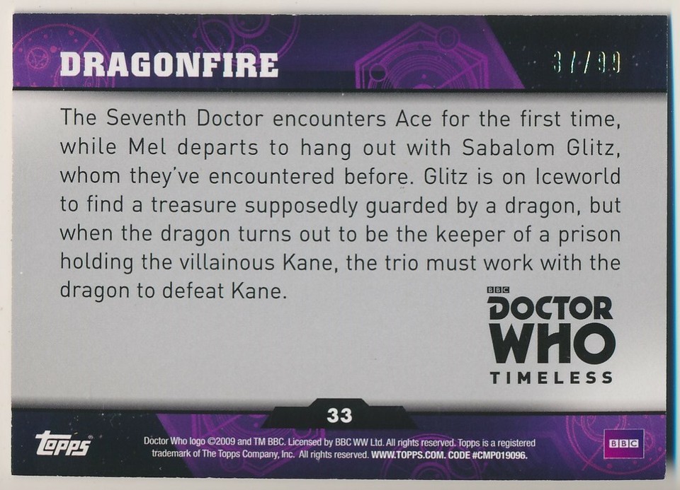 #33 DRAGONFIRE 2016 Topps Doctor Who Timeless BLUE FOIL 37/99 SEVENTH ...