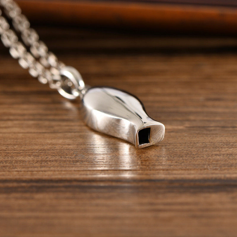 Solid 925 Sterling Silver Mens Unique Whistle Pendant Chain Necklace ...