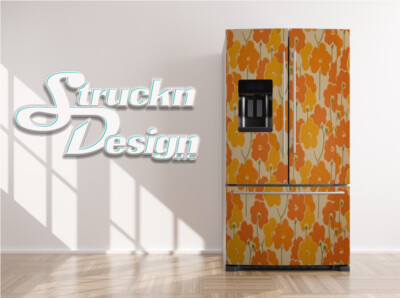 Orange Green Flower Pattern Fridge Freezer Wrap Side Door Vinyl Decal ...