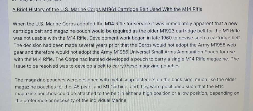 USGI Marine Vietnam War Pistol Belt M1961 w/Snaps for Magazine Pouches ...