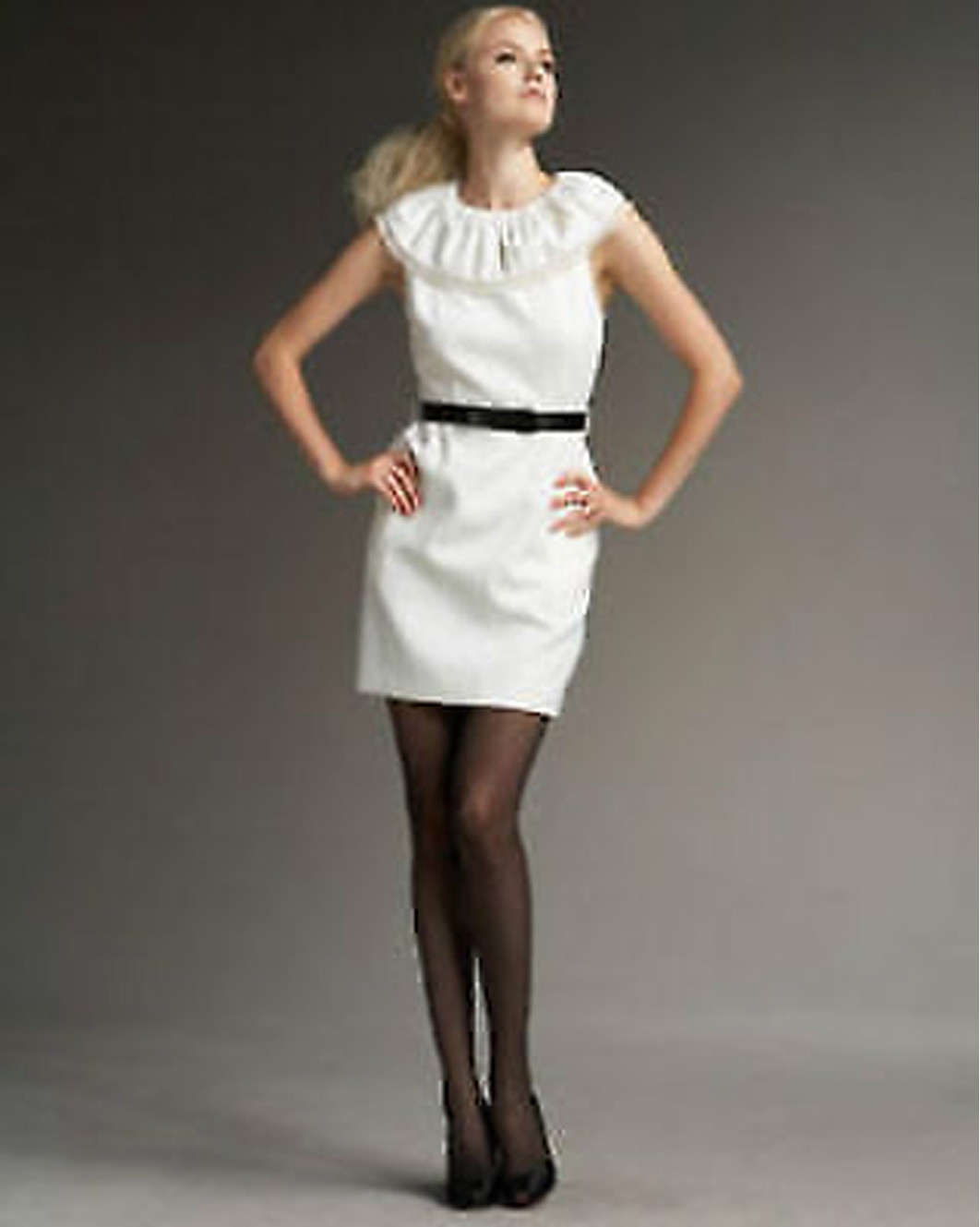Milly White Metallic Wool Sleeveless Lani Bow Belt Sheath Lined Dress ...