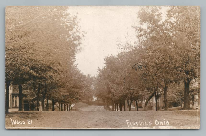Wood Street FLUSHING Ohio RPPC Antique Dirt Road Photo~Belmont County ...