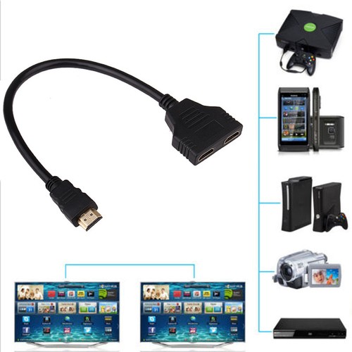 HDMI Splitter Adapter Cable 1 Input 2 Output for Office monitor pc ...