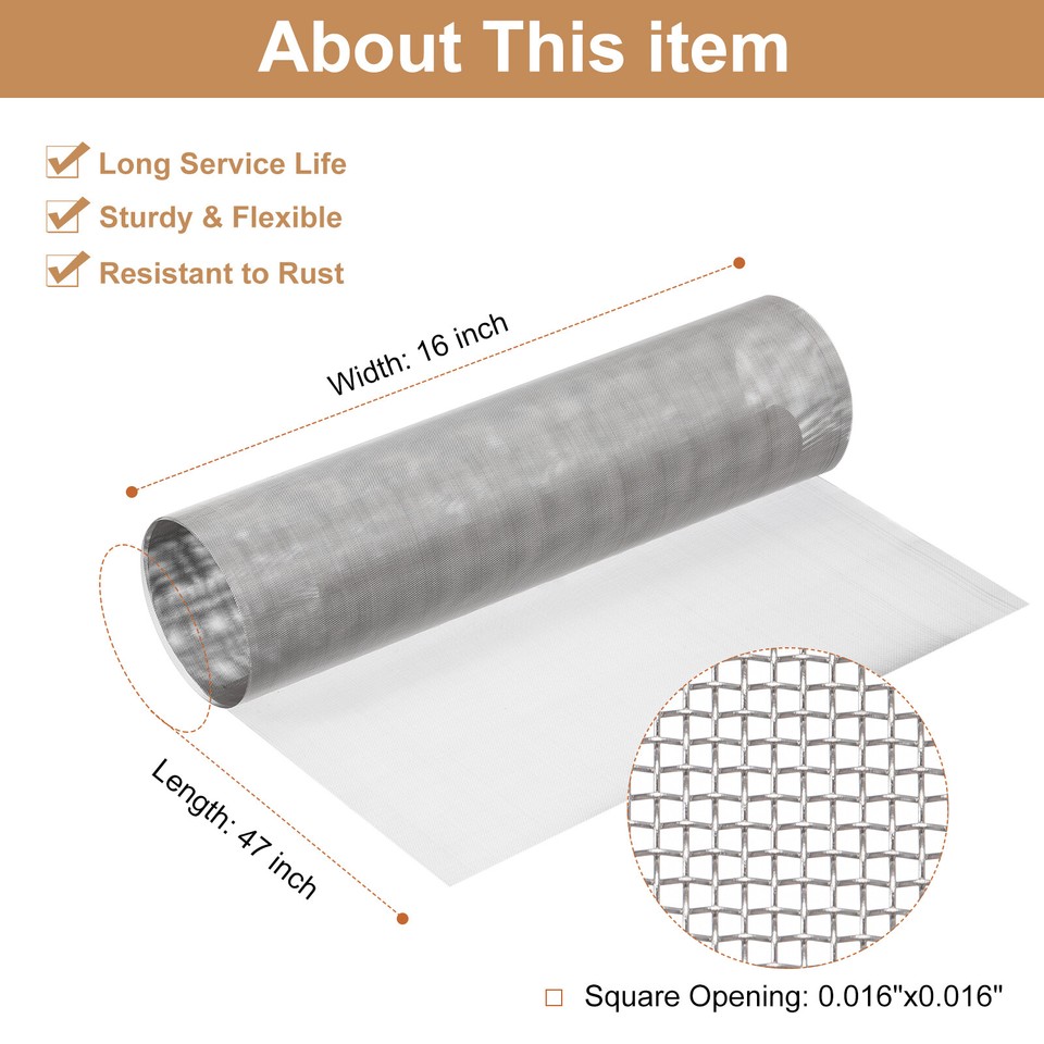 16"x47" 304 Metal Screen Mesh Roll 40 Mesh Wire Mesh Window Screen Mesh ...