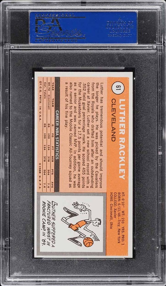 1970 Topps Bkb Card # 61 Luther Rackley Cleveland Cavaliers PSA 8 NM-MT ...
