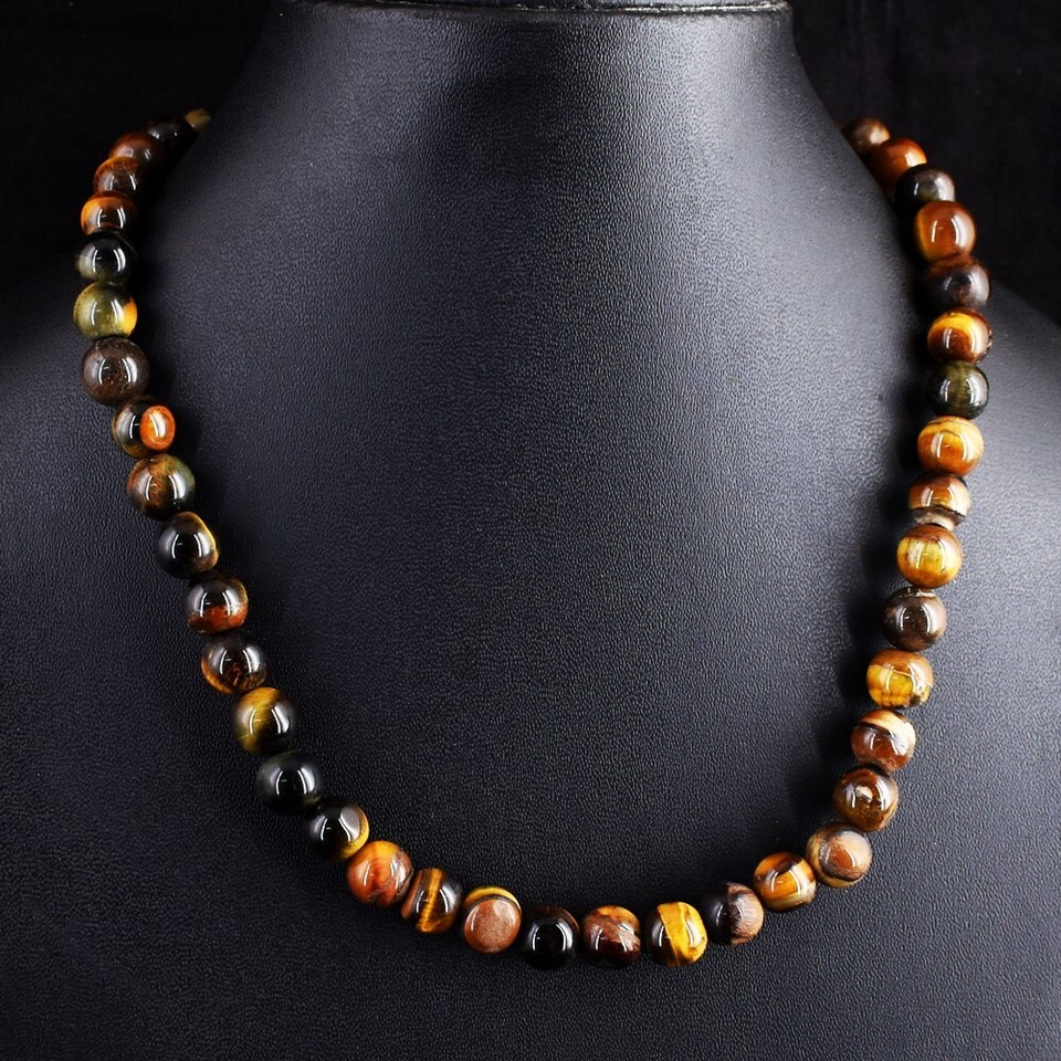 Very Awesome 326.00 Cts Tiger Eye Round Shape Beaded Elegant Necklace ...
