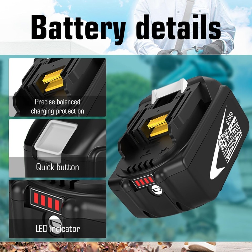 4 Packs 18V Battery 6.0Ah For Makita BL1820B 1830B 1840B 1850B BL1860 ...