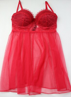 Victoria's Secret Size 32C 10C 34B 12B Red Sheer Push Up Split Slip NWT ...