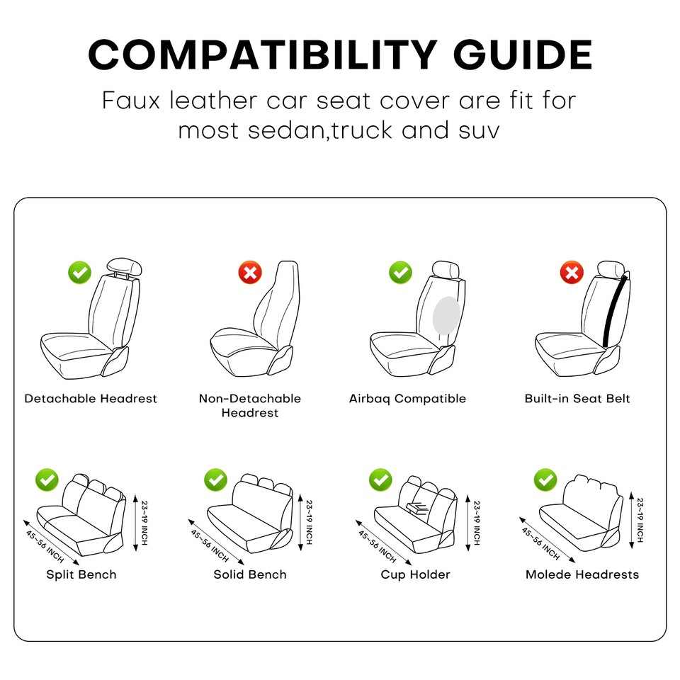 5 Seats Car Seat Covers Full Set PU Leather Front Rear Back Padded Mat ...