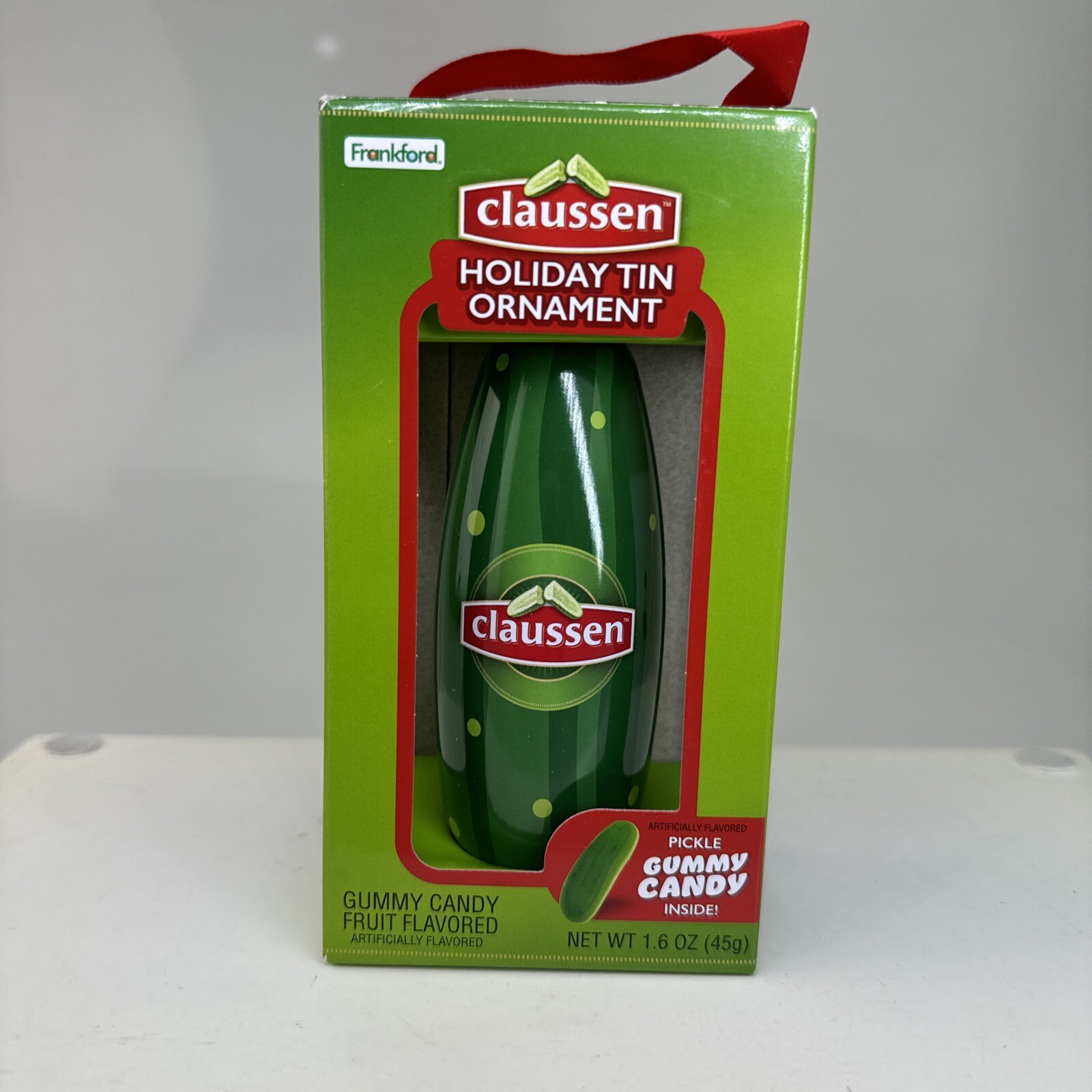 NEW CLAUSSEN Pickle Holiday Pickle Shaped Tin Ornament With Gummy ...