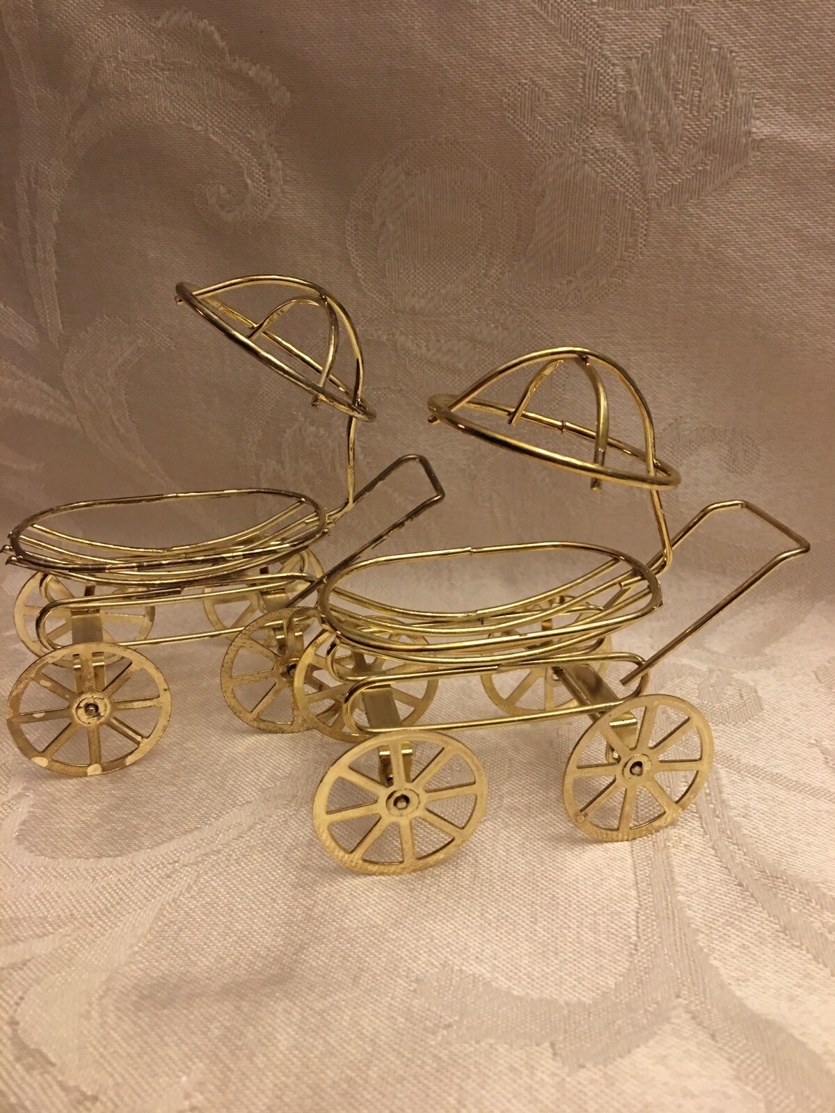 2 Vintage Brass Colored Wire Dollhouse 4" BABY STROLLERS - They Roll ...