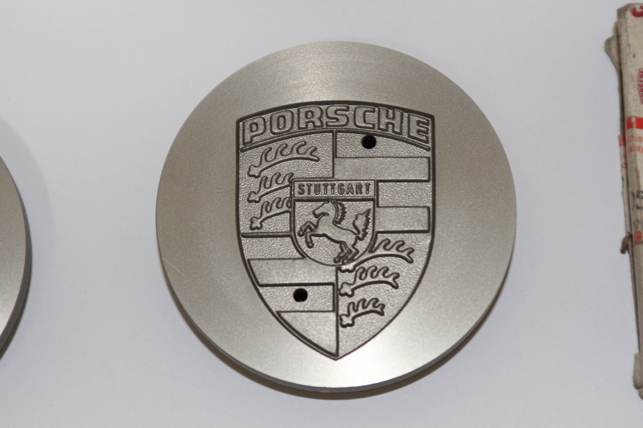 New Set Genuine Porsche Silver Center Caps (4) w/ Inset Porsche Crest ...