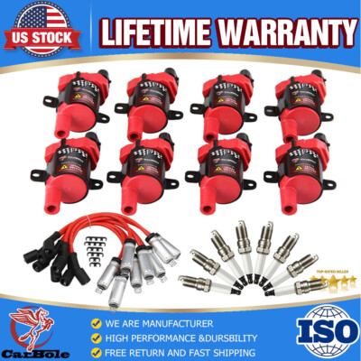 Set of 8 Round Ignition Coil Pack UF262 with 8 Platinum Spark Plug and ...