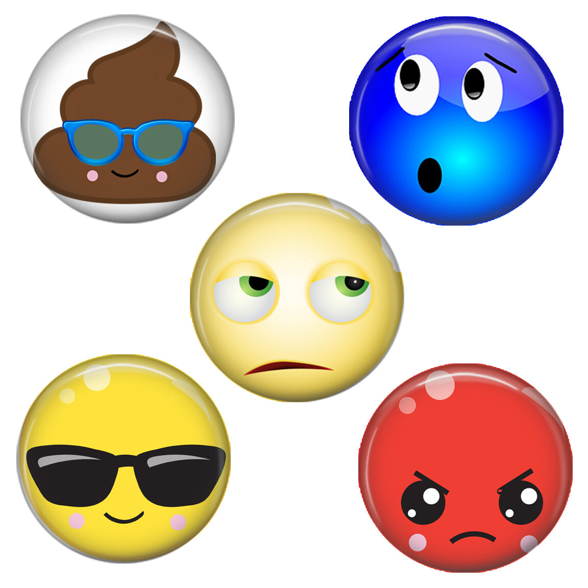 Set Of 5 Silly Emoji Magnets Cool Mad Poop & More Mylar Button Style 1. ...