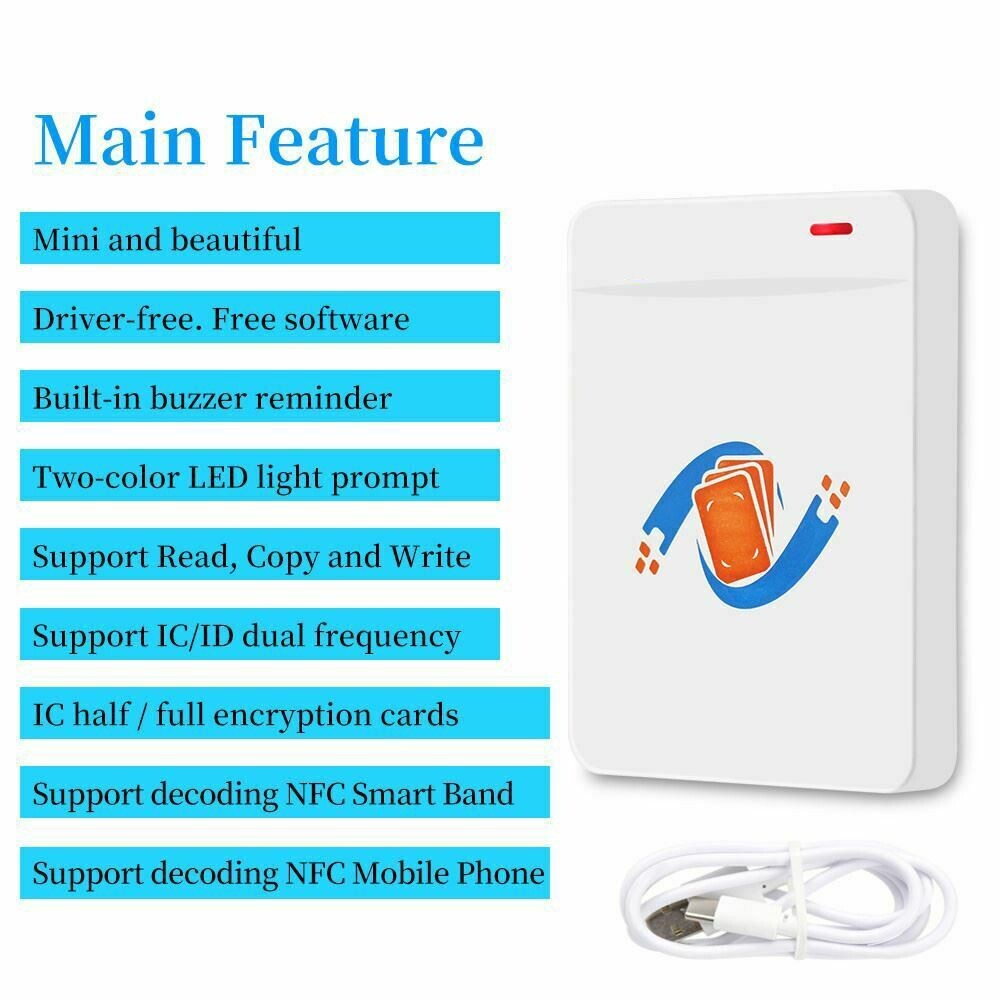 RFID Copier 125KHz 13.56MHz LED Light Prompt USB Cable Card Reader Data ...