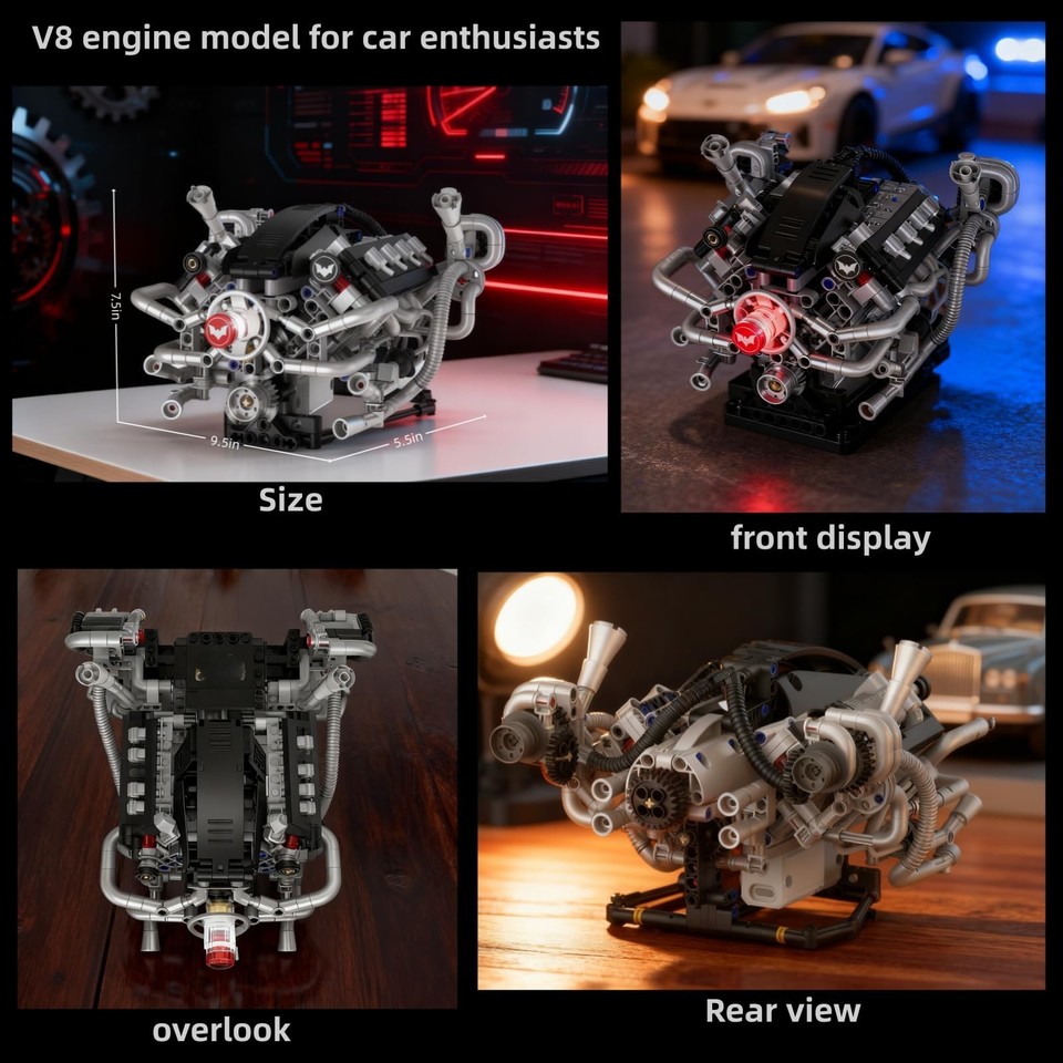 V8 Engine Model Kits That Runs - 770+Pcs, Build Your Own MOC Mini V8 ...