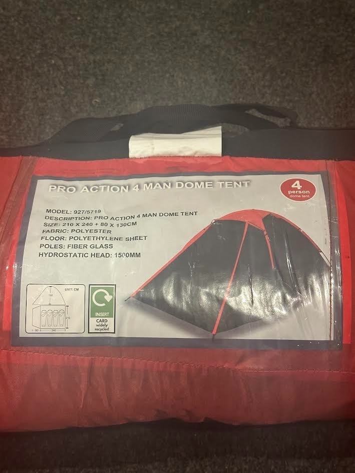 Pro Action Tent 4 Person 1 Room Dome Camping Carry Case Festival Light ...