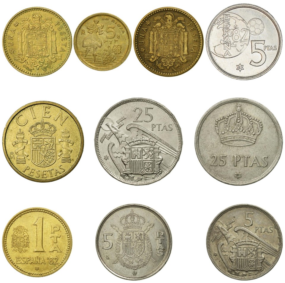 10 Spain Coins | Spanish Currency Collection | 1 - 100 Pesetas | 1946 ...