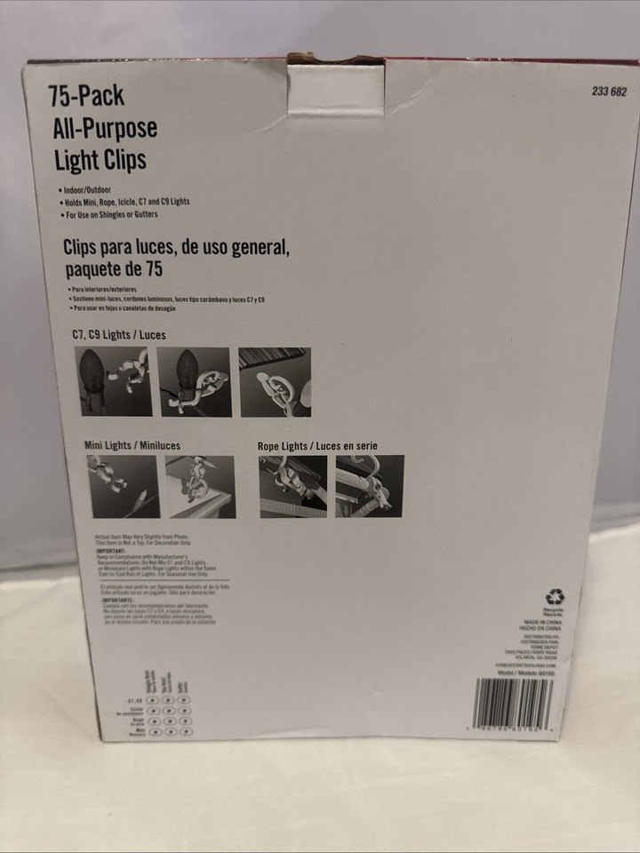 Christmas Light Clips 75 All Purpose XMAS Holiday Gutter Shingles C7 C9 ...