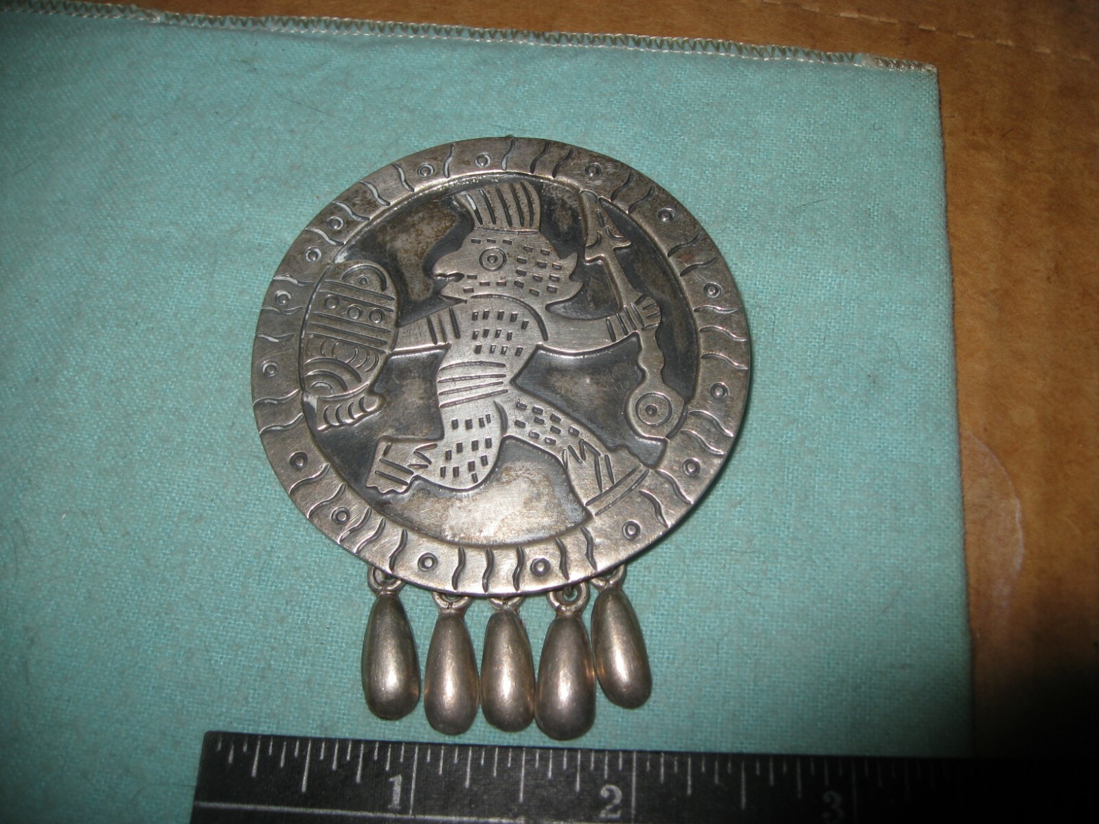 Large Aztec Eagle Warrior With Spear & Shield Pendant… - Gem
