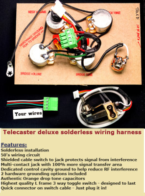 Tele Deluxe Solderless Wiring Upgrade - Shielded Cable Switch to Jack ...