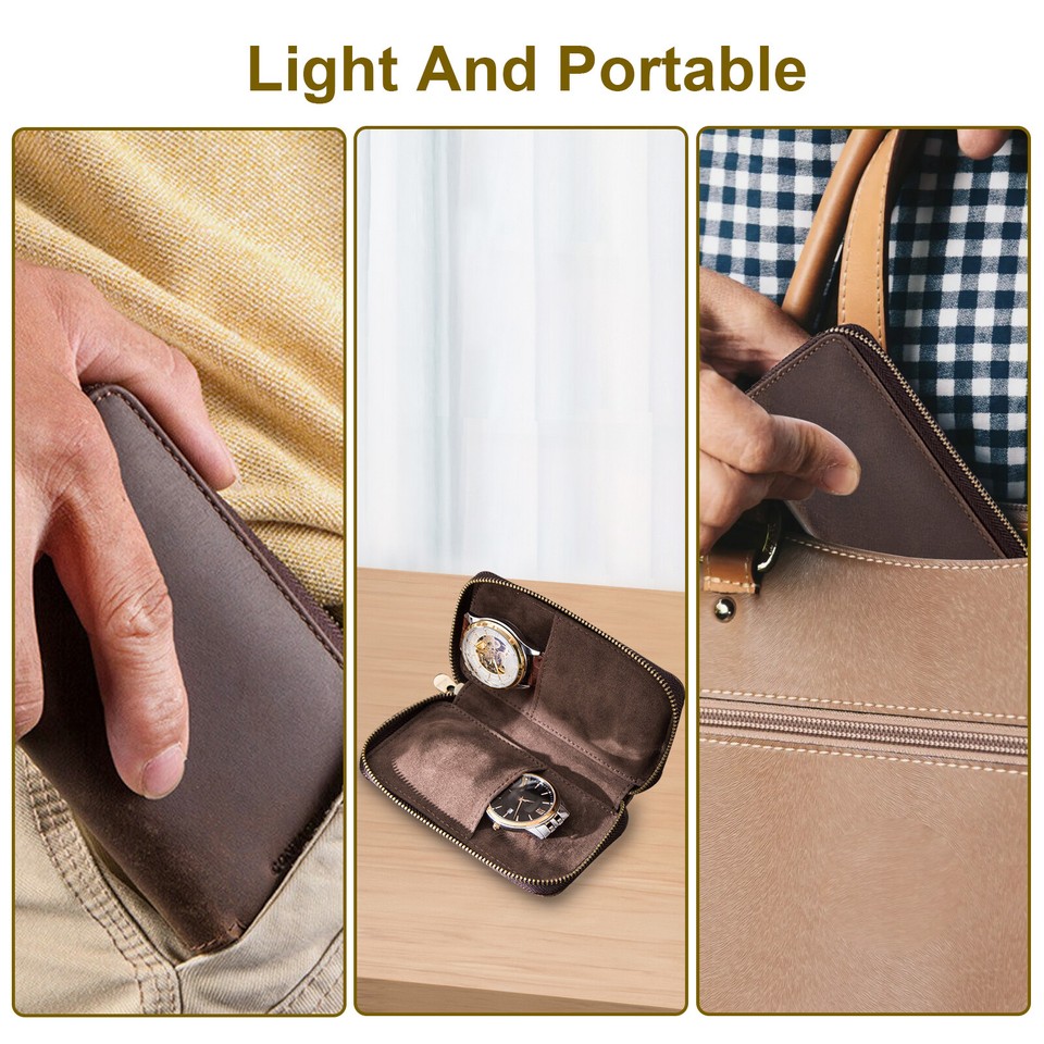 2 Slots Watch Leather Bag Travel Case Wristwatch Jewelry Display ...