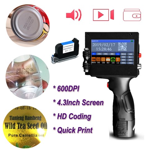Handheld Inkjet Printer 600DPI Ink Date Words QR Code Barcode Logo ...