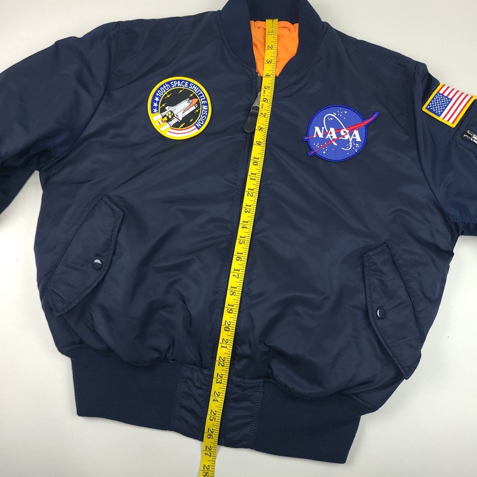 Alpha Industries Jacket Mens Large Blue Nasa Space Shuttle MA-1 Bomber ...
