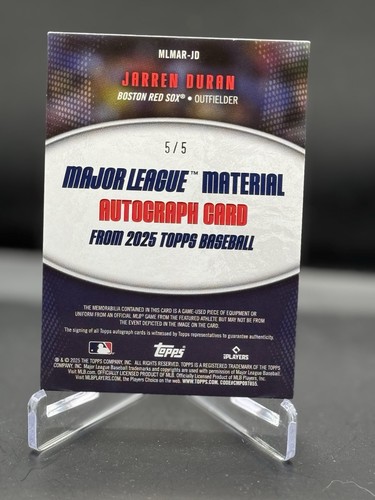 2025 Topps Series 1 Jarren Duran Major League Material Autograph 5/5 ...