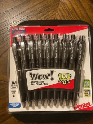 18 Pentel WOW Retractable Pall Point Pens Black - Medium - BK440BP18A ...