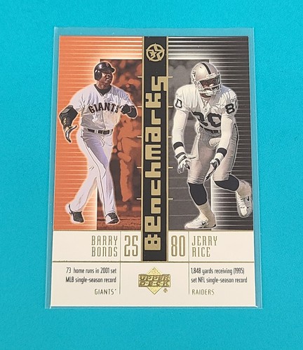 2002 UD Superstars #B2 Barry Bonds Jerry Rice Benchmarks Baseball Card ...